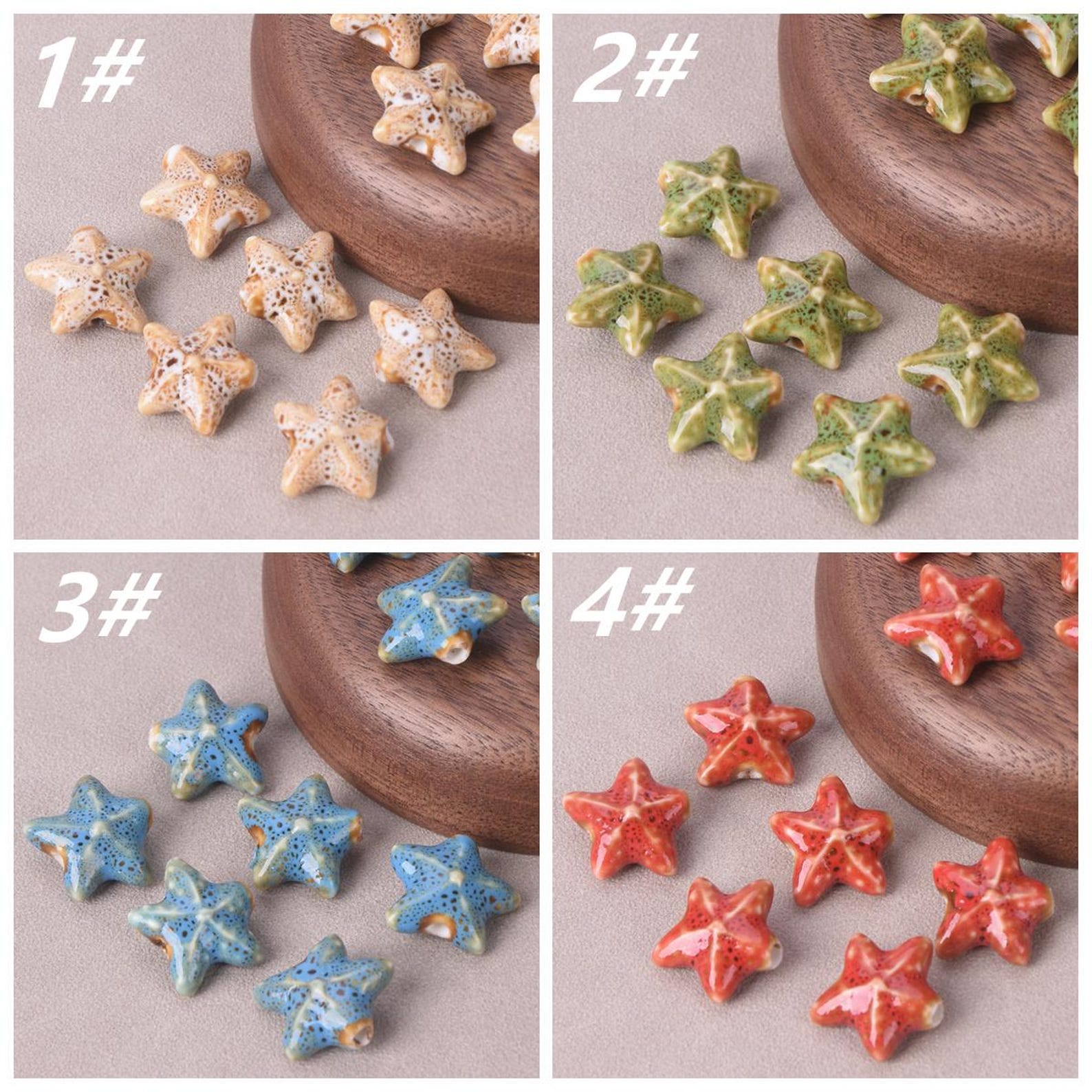 10pcs Starfish Shape 17x15mm Colorful Glazed Ceramic Porcelain Loose ...