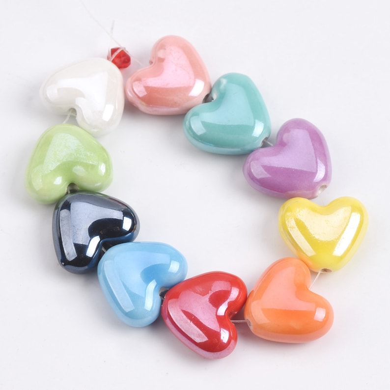 10pcs 15x13mm Heart Shape Handmade Shiny Glossy Glazed Ceramic ...