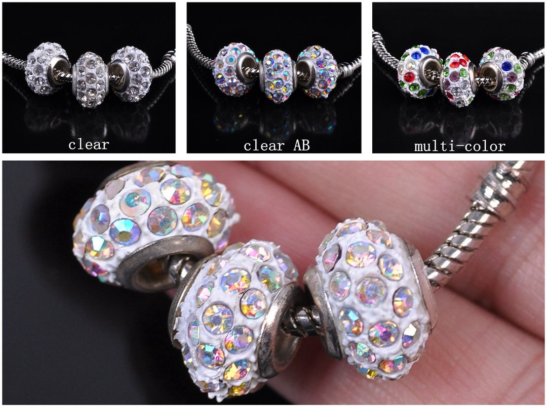 5pcs 14x9mm Crystal Clay Metal Alloy European Charms Rondelle Loose ...