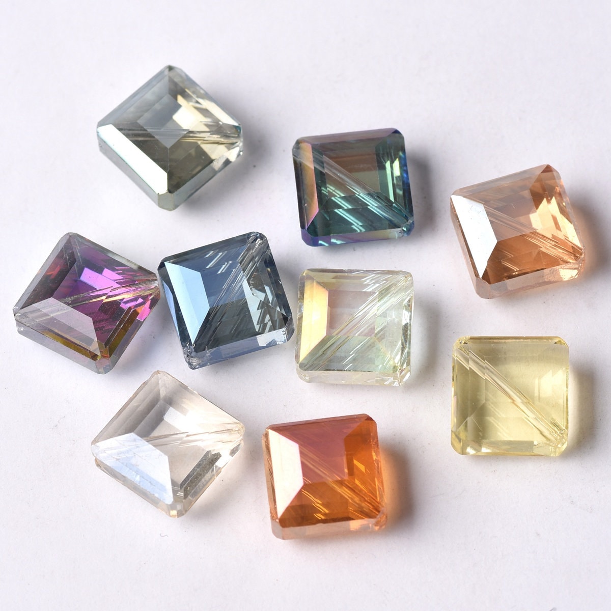 10pcs 14mm Square Faceted Crystal Glass Diagonal Hole Loose - Etsy