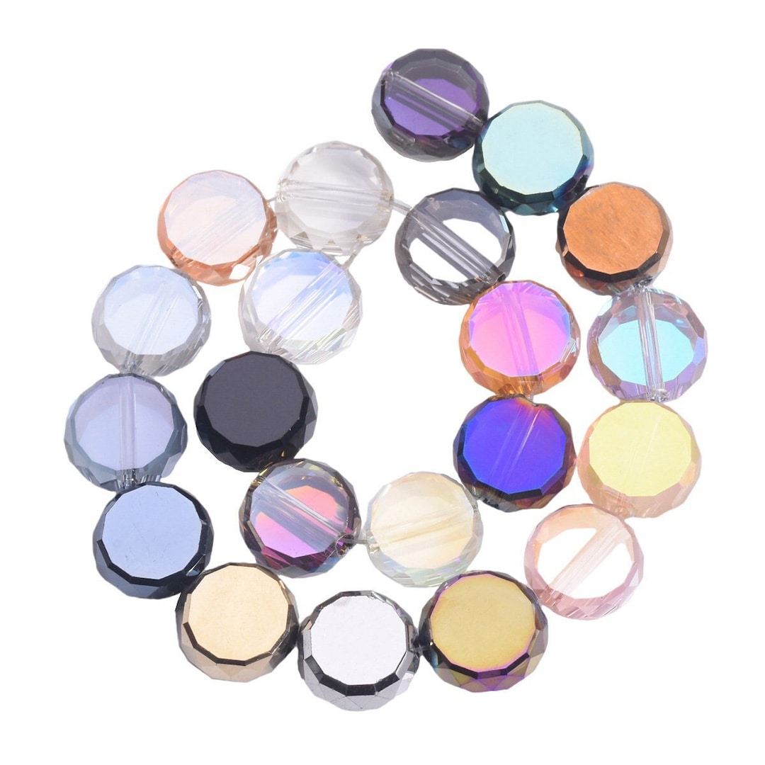 10pcs 10mm 12mm Flat Round Faceted Crystal Glass Colorful Plated Loose ...