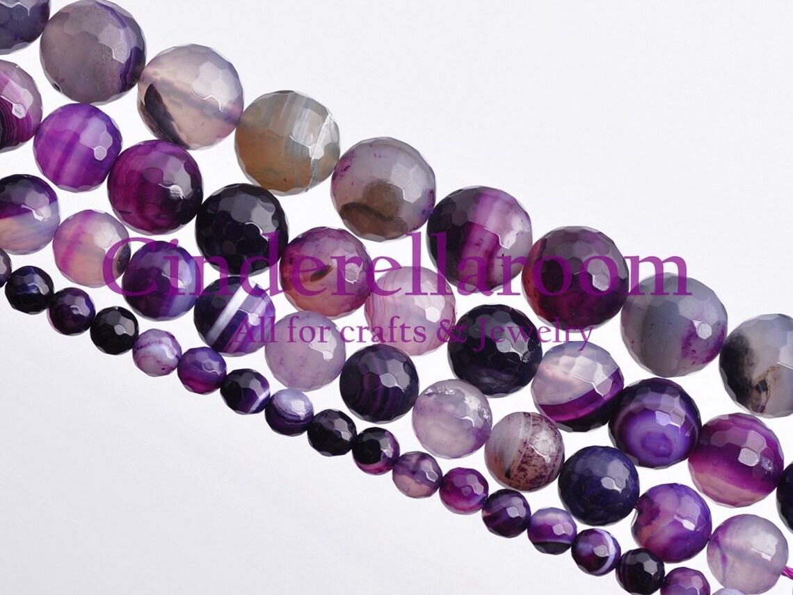 Natural Purple Agate Stone Round Faceted Gemstone Loose Spacer Beads ...