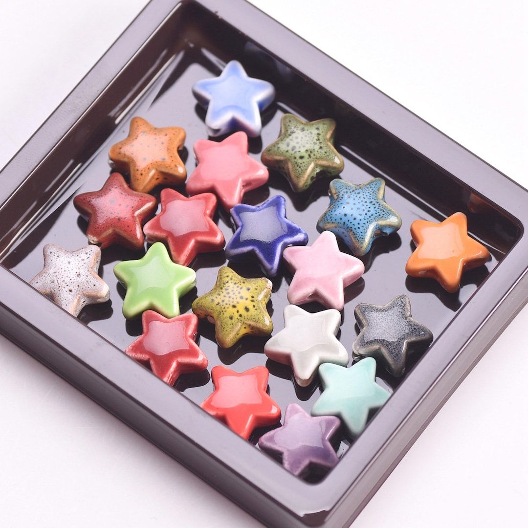 10pcs 14x15mm Star Shape Handmade Shiny Enameled Ceramic Porcelain ...