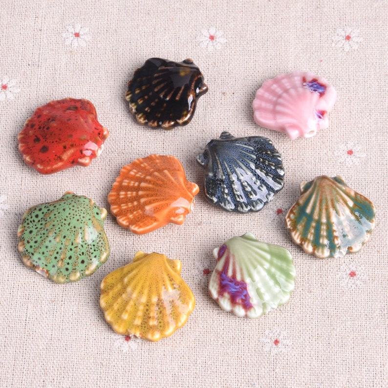 5pcs Scallop Shape 30x28mm Fancy Flamed Glazed Ceramic Porcelain Loose ...