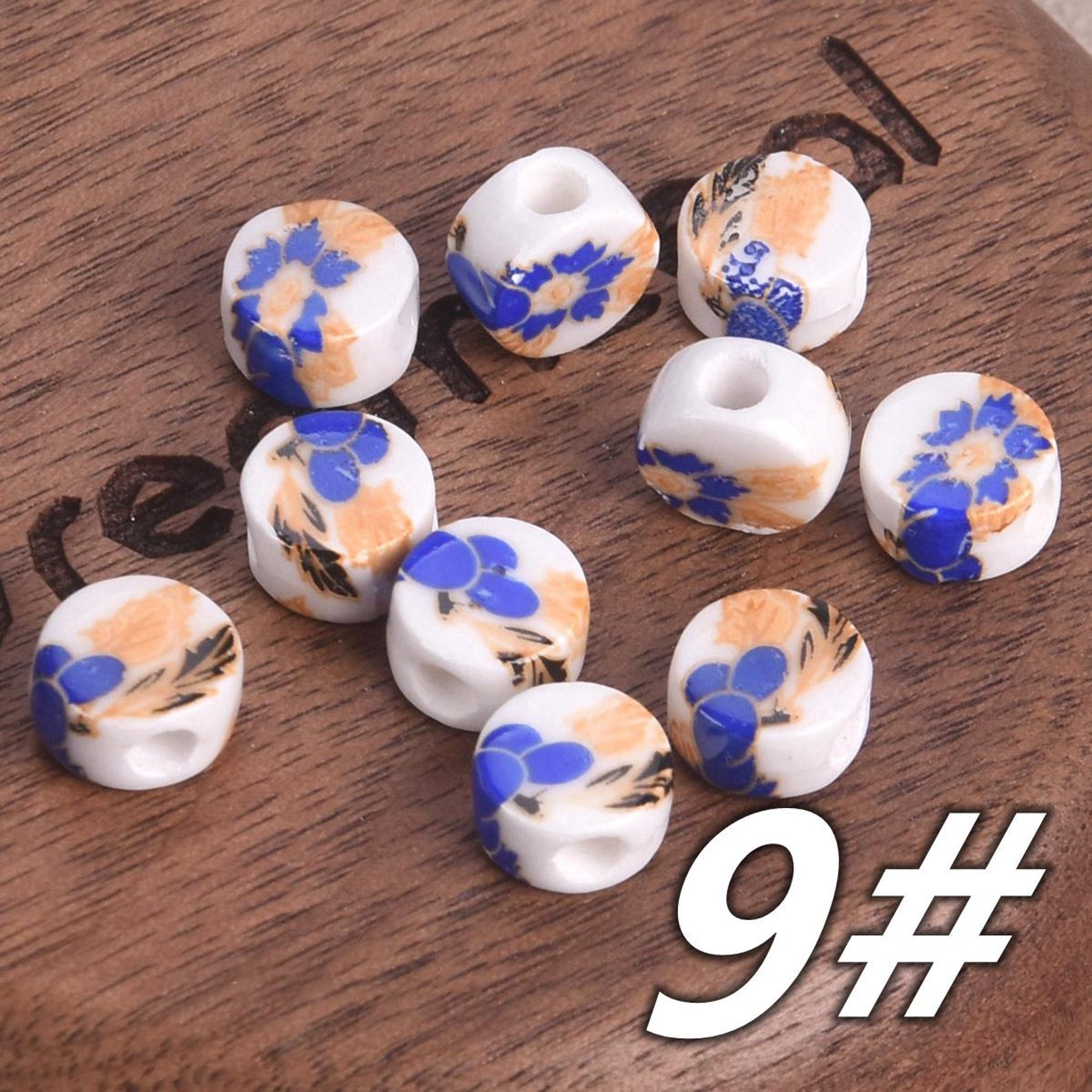 20pcs Flat Round Shape 8.5mm X 5mm Flower Patterns Ceramic Porcelain ...