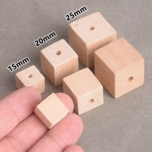 15mm 20mm 25mm Cube Shape Natural Wood Loose Woodcraft Beads for ...