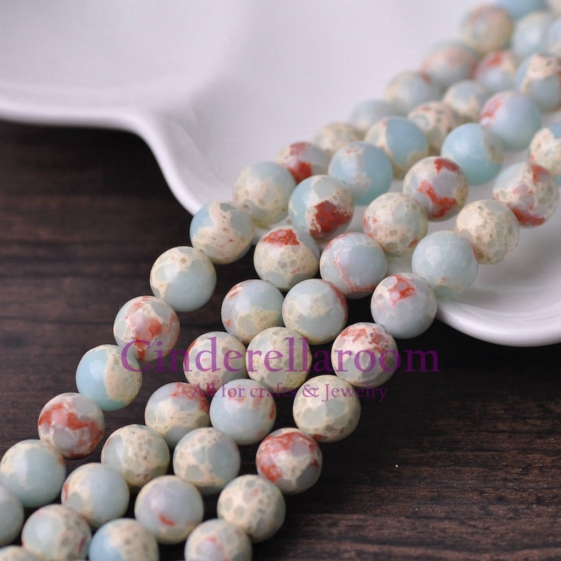 Round Natural Light Blue Imperial Jasper Stone Gemstone Loose Spacer ...