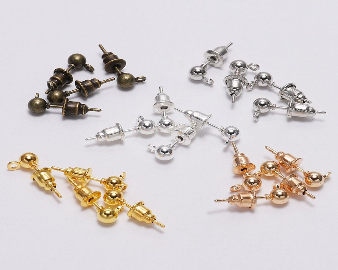 3/4/5mm 50pcs Metal Iron Ear Studs Silver/gold/bronze for Ear Earrings ...