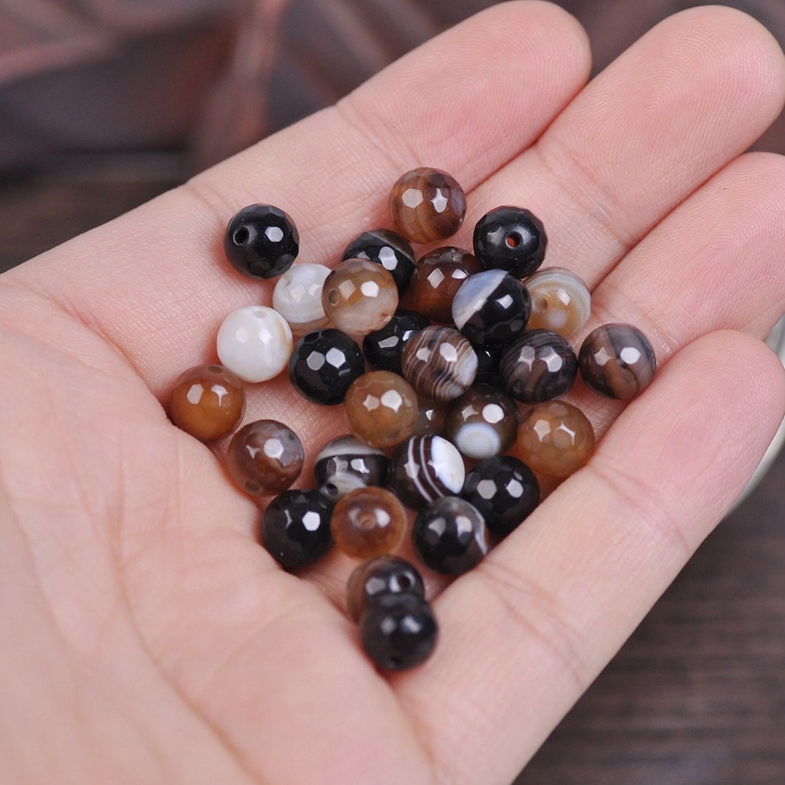 Natural Brown Agate Stone Round Faceted Gemstone | Etsy