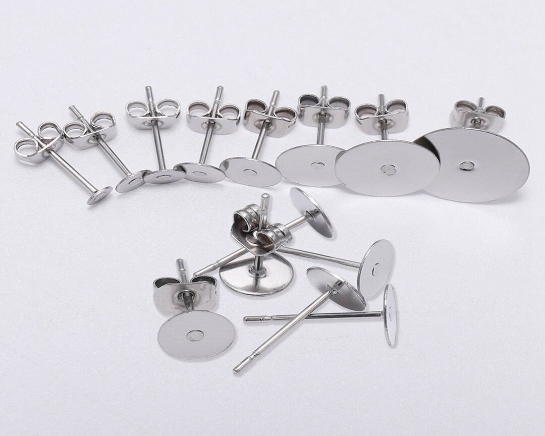 3/4/5/6/8/10/12mm 100pcs Metal Stainless Steel Ear Studs Base for Ear ...