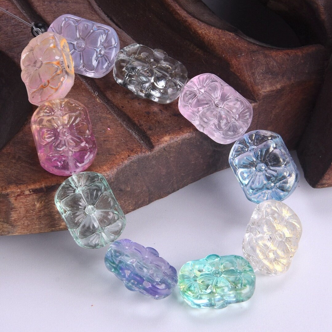 10pcs 18x13mm Emboss Flower Handmade Lampwork Glass Loose Beads for ...
