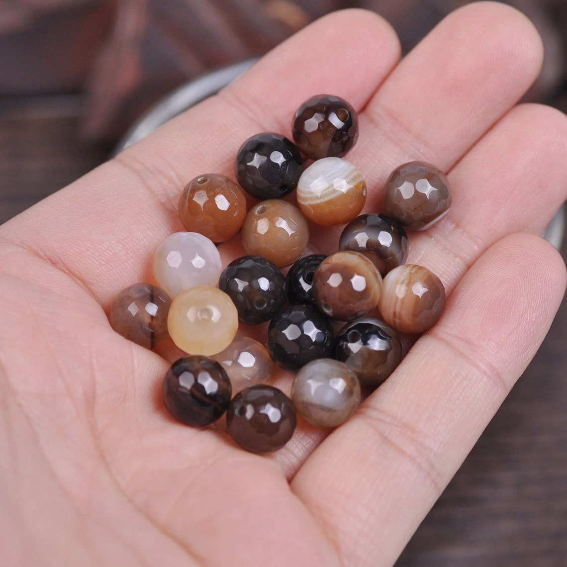 Natural Brown Agate Stone Round Faceted Gemstone | Etsy