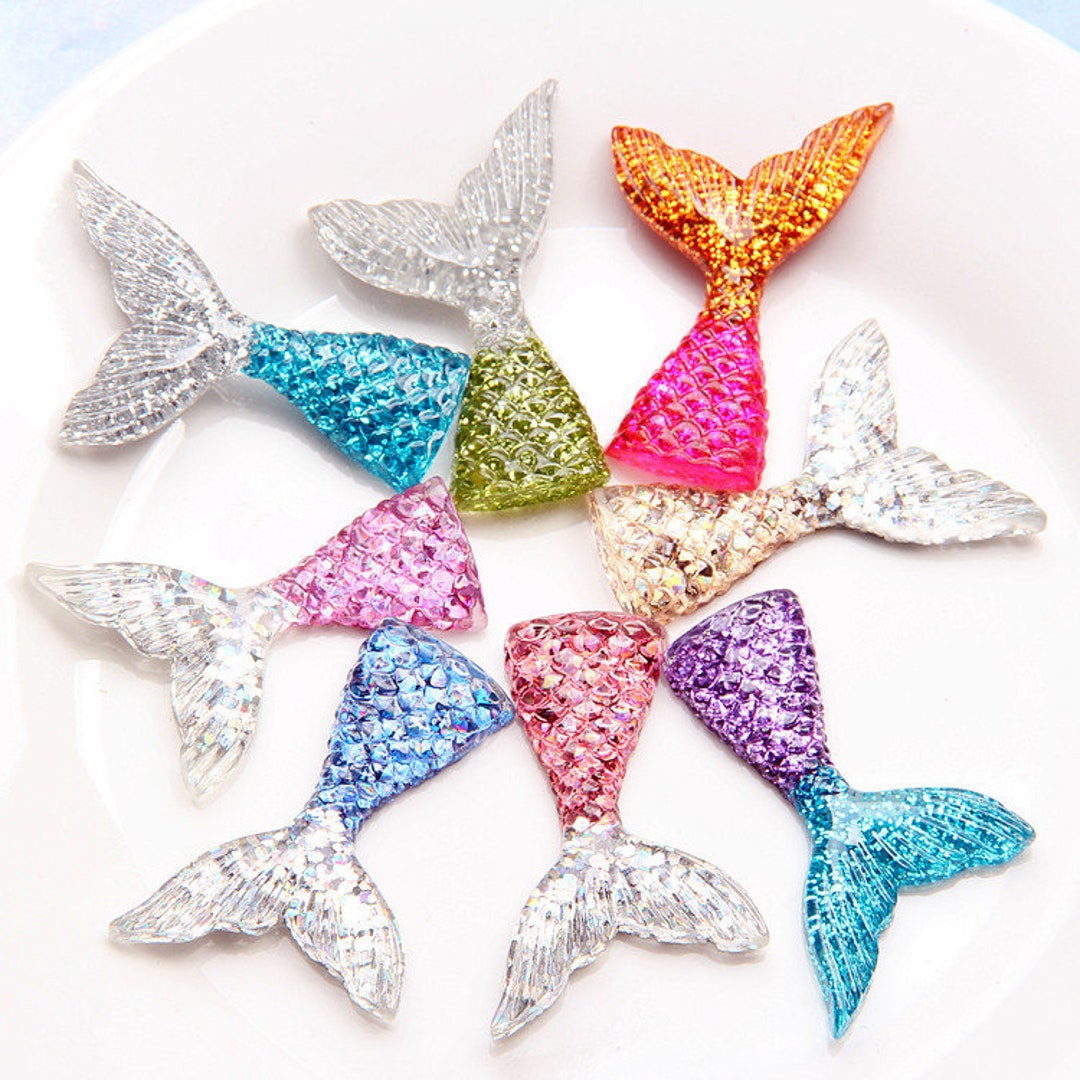 10pcs 28x45mm Tinsel Fish Tail Resin Appliques Patches Scrapbook ...