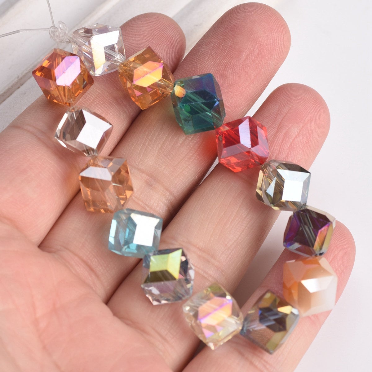 10pcs 10mm Diagonal Hole Cube Faceted Crystal Glass Loose Spacer Beads ...