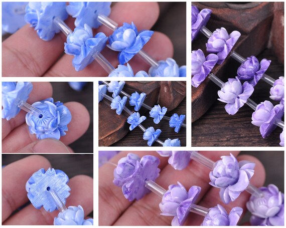 18pcs 18x12mm Blue& Purple Lotus Flower Carving Resin | Etsy