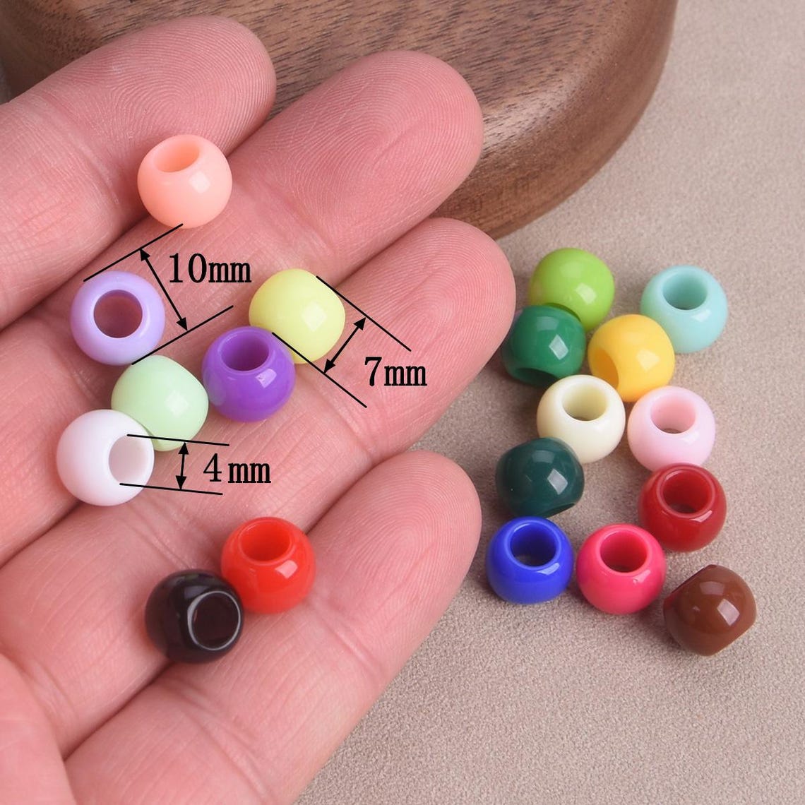 50pcs Glossy Rondelle Shape 10mm Acrylic Plastic Loose Big Hole Beads ...