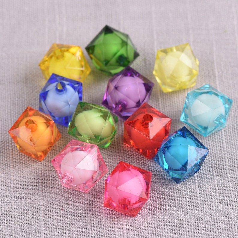 50pcs Cube Octagon Shape Colorful Acrylic Plastic 8mm 10mm 12mm Faceted ...