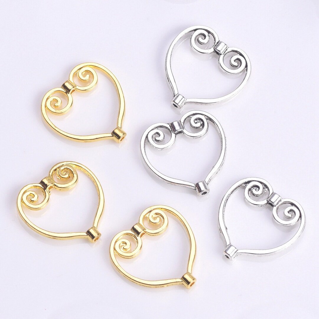 20pcs 20mm Heart Charms Gold/silver Metal Connectors Beads for Jewelry ...