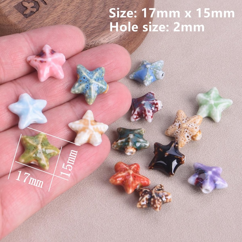 10pcs Starfish Shape 17x15mm Colorful Glazed Ceramic Porcelain Loose ...