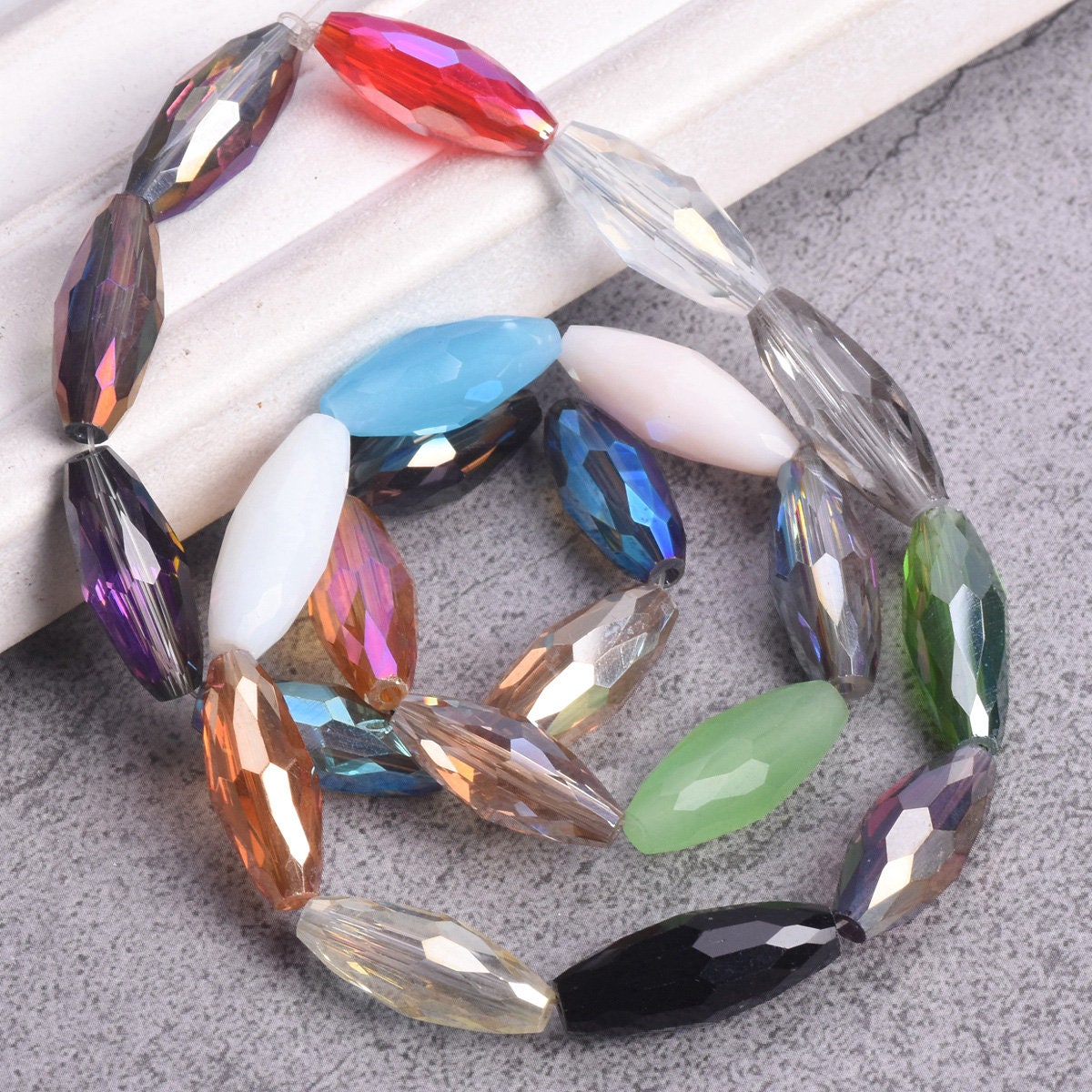 10pcs 18x8mm Oval Bicone Shape Faceted Crystal Glass Loose Beads for ...