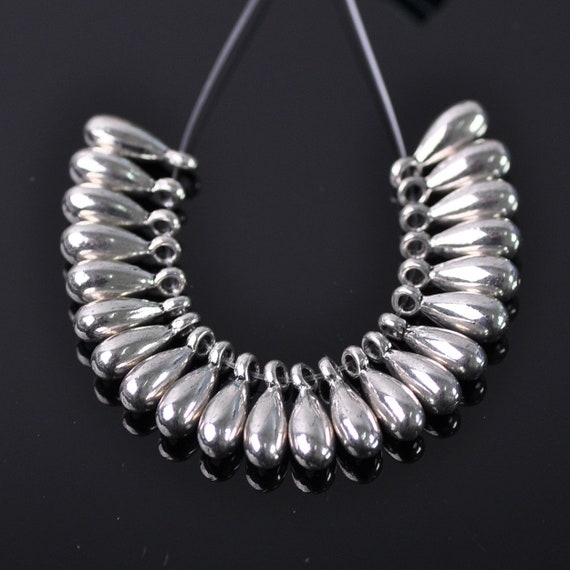50pcs Small 7x2.5mm 12x5mm Silver Color Teardrop Metal Loose Pendants Drops Beads for Jewelry Making DIY Earrings Crafts Findings Wholesale
