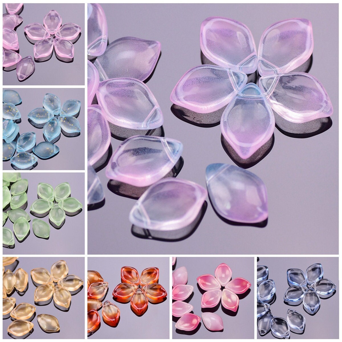 10pcs 19x13mm Floral Petal Crystal Lampwork Glass Loose Top Drilled ...