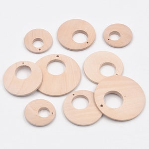 10pcs Flat Round Shape Hollow Natural Wood 30mm 40mm 50mm Loose ...