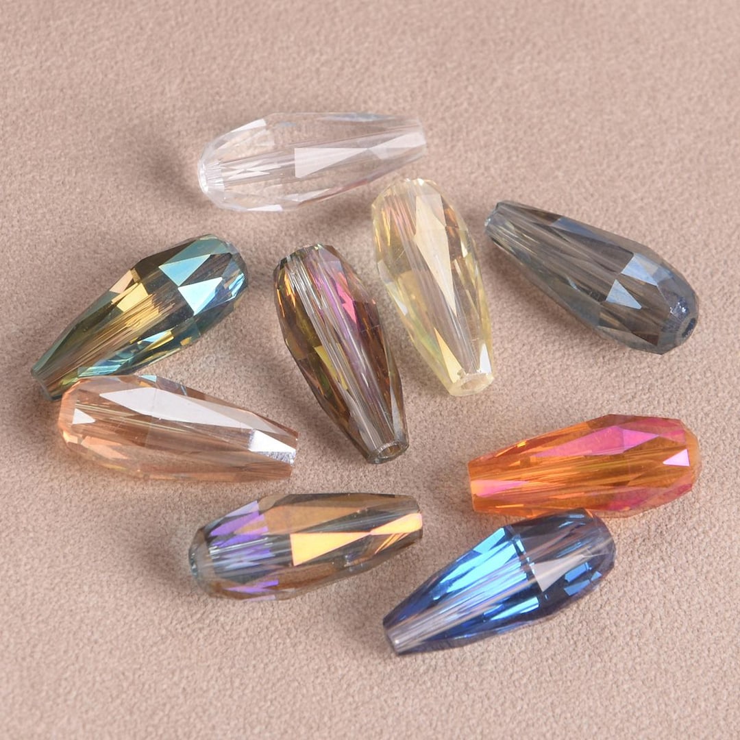 10pcs 18x8mm Colorful Long Teardrop Faceted Crystal Glass Loose Beads ...