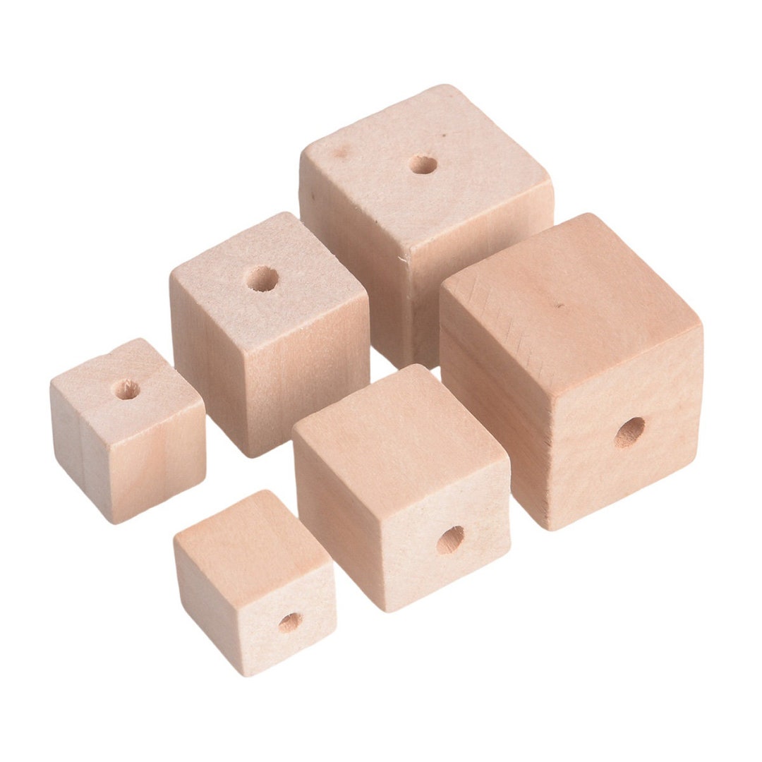 15mm 20mm 25mm Cube Shape Natural Wood Loose Woodcraft Beads for ...