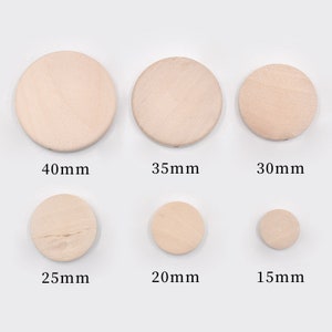 Flat Round Coin Shape Natural Wood 15mm 20mm 25mm 30mm 35mm 40mm Loose ...