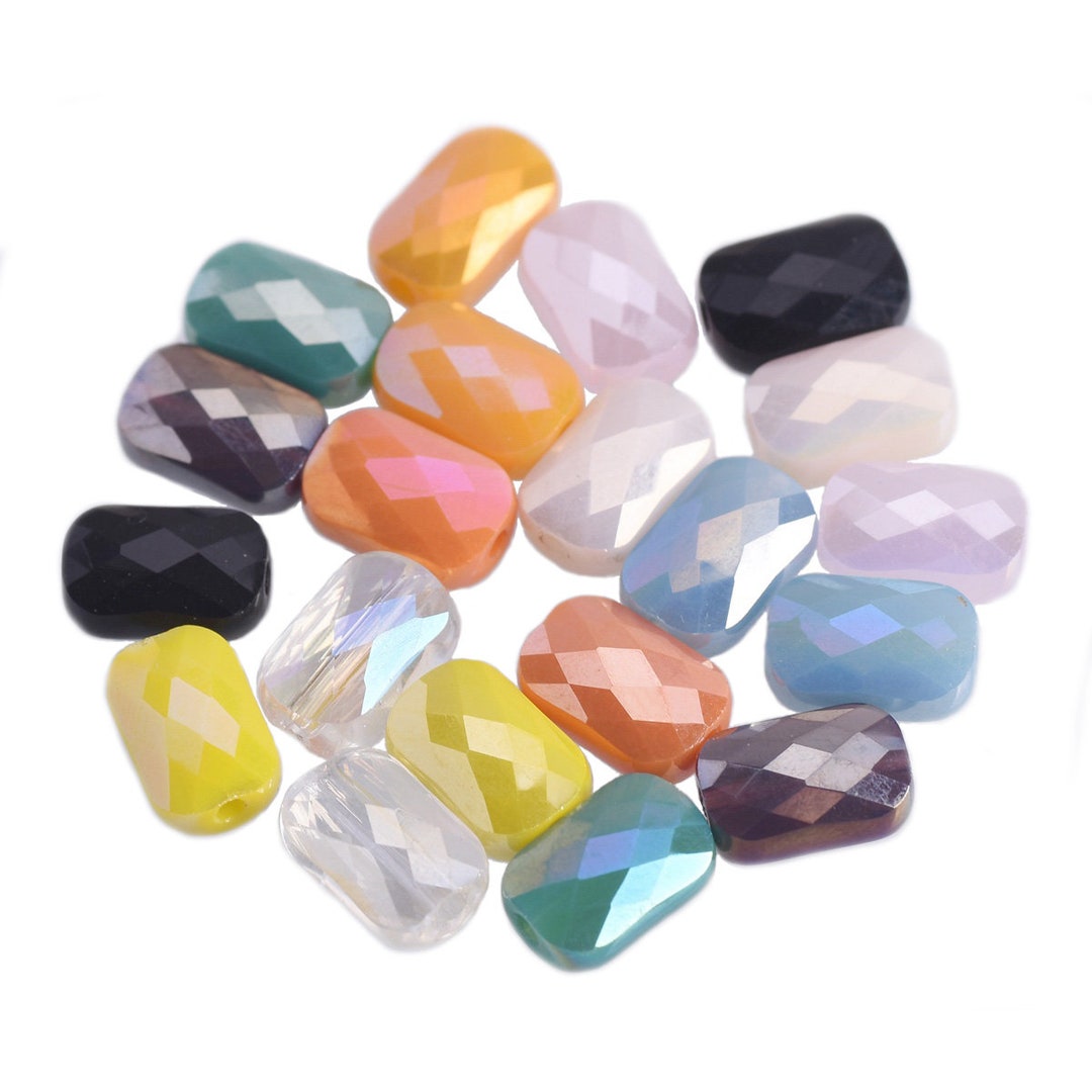 20pcs 6x9mm Shiny Rectangle Shape Faceted Crystal Opaque Glass Loose ...
