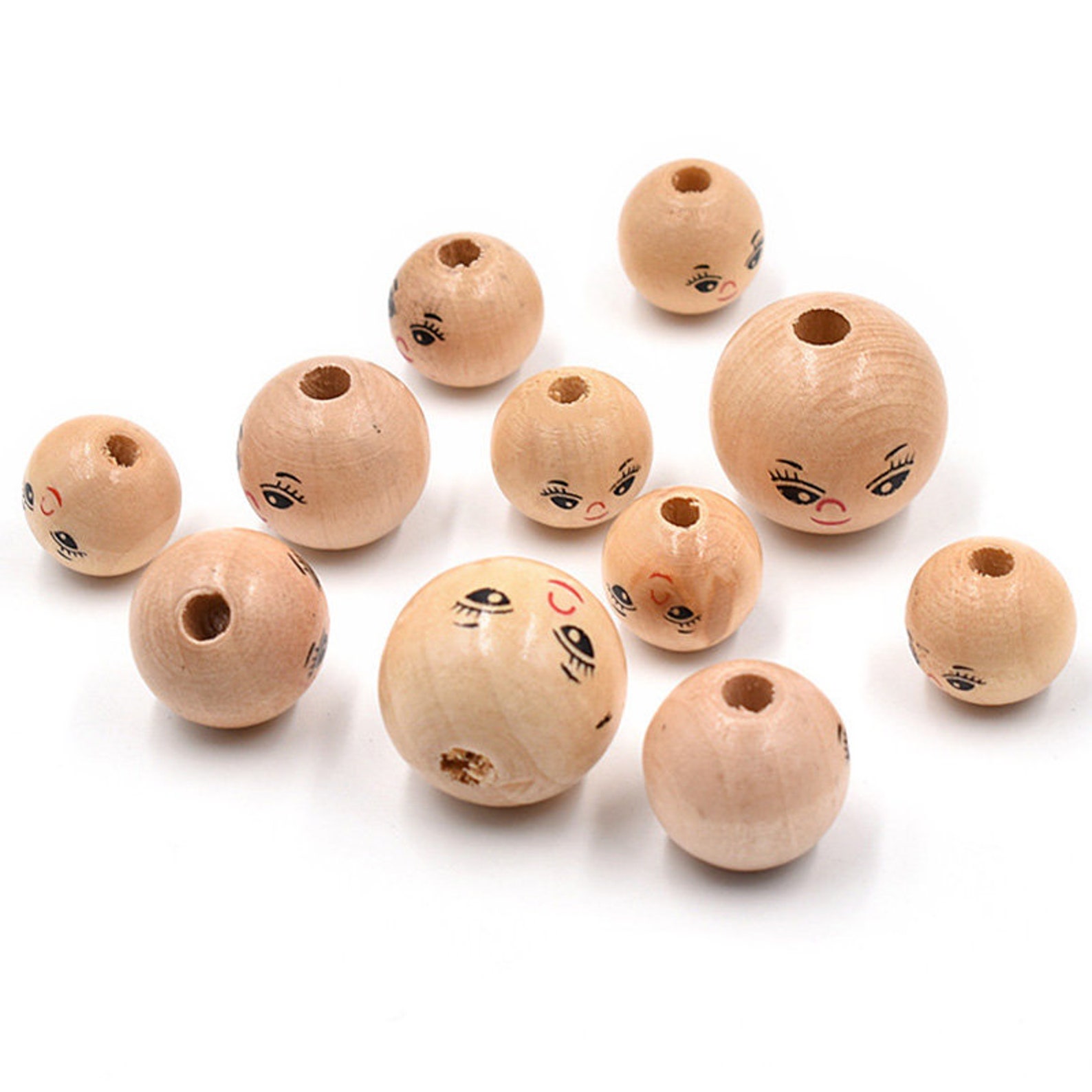 10pcs Girl Face Painting Round Natural Wood 14mm 18mm 22mm - Etsy