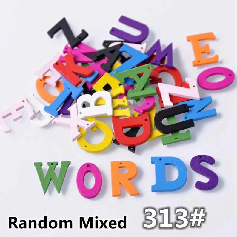100pcs Random Mixed Wooden Letters & Numbers 22mm/20mm Loose Pendant ...