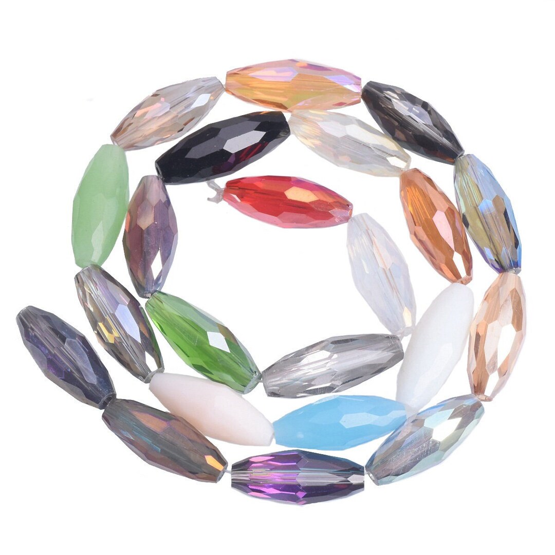 10pcs 18x8mm Oval Bicone Shape Faceted Crystal Glass Loose Beads for ...