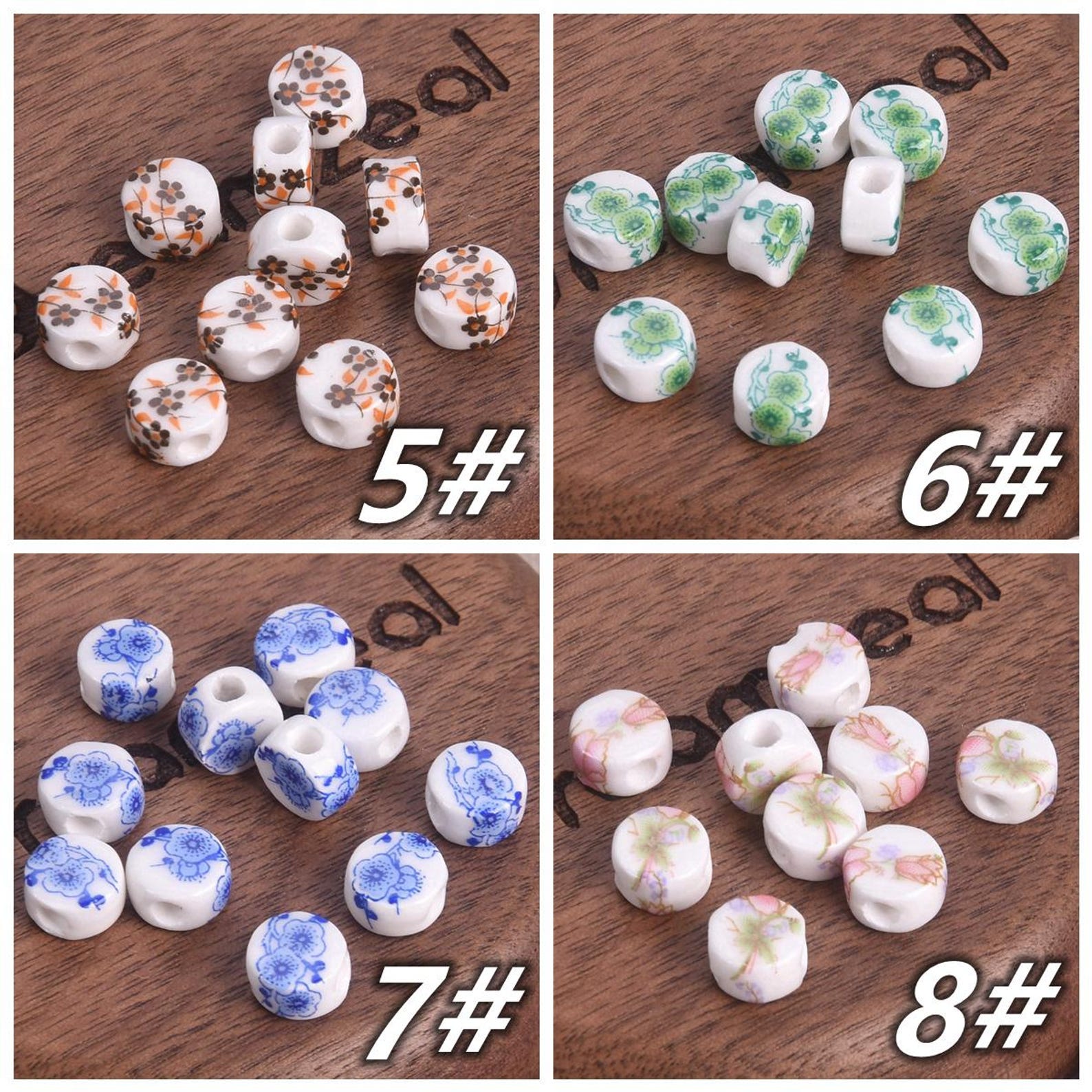 20pcs Flat Round Shape 8.5mm X 5mm Flower Patterns Ceramic Porcelain ...