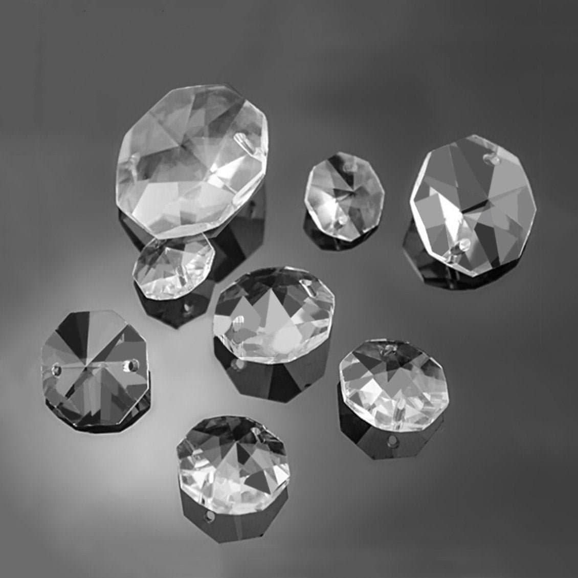 2 Hole Octagon Prism Clear Faceted Crystal Glass Beads Wholesale Bulk ...