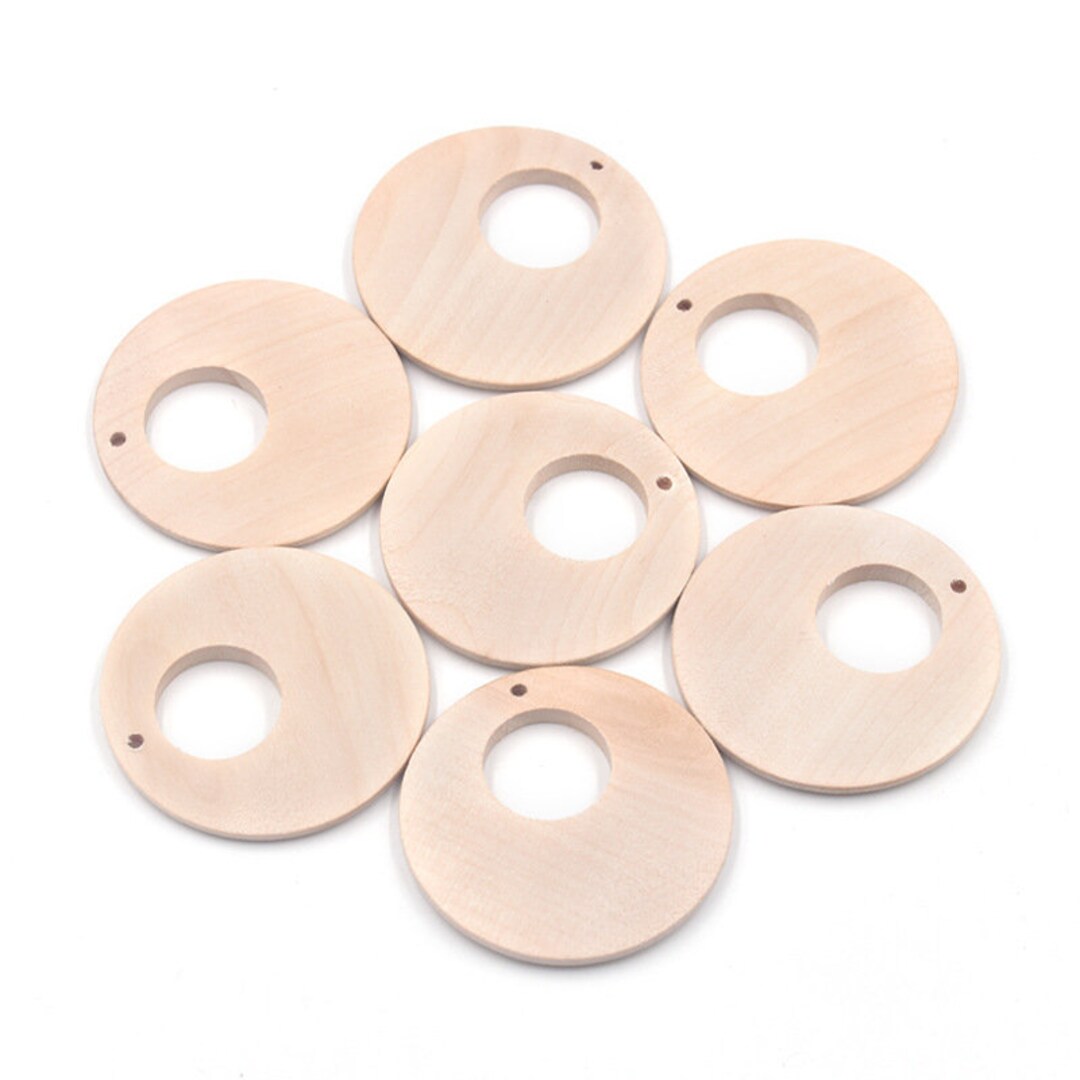 10pcs Flat Round Shape Hollow Natural Wood 30mm 40mm 50mm Loose ...