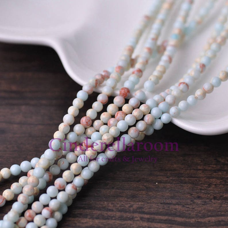 Round Natural Light Blue Imperial Jasper Stone Gemstone Loose Spacer ...