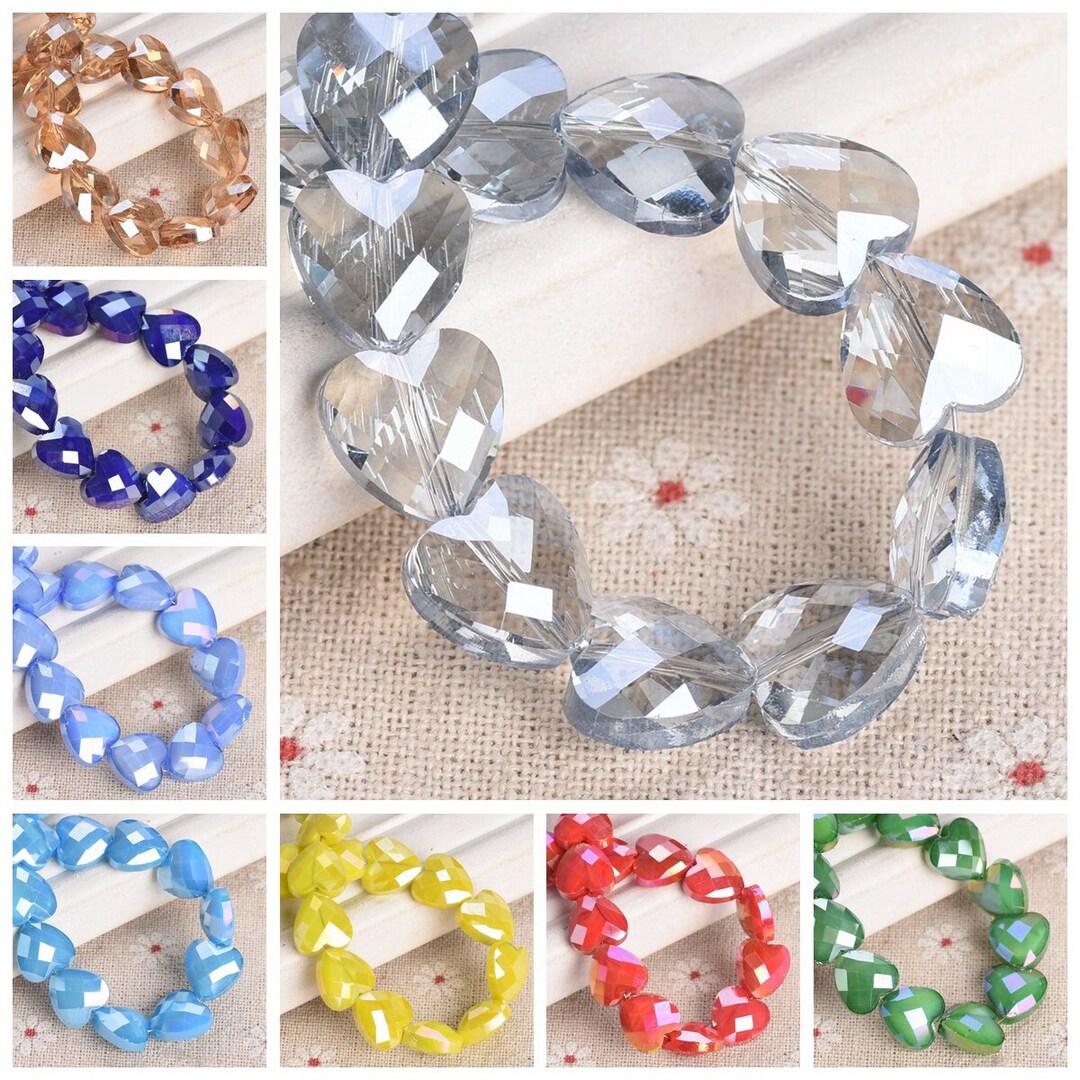 10pcs 12mm Heart Shape AB Plated Opaque Faceted Crystal Glass Loose ...