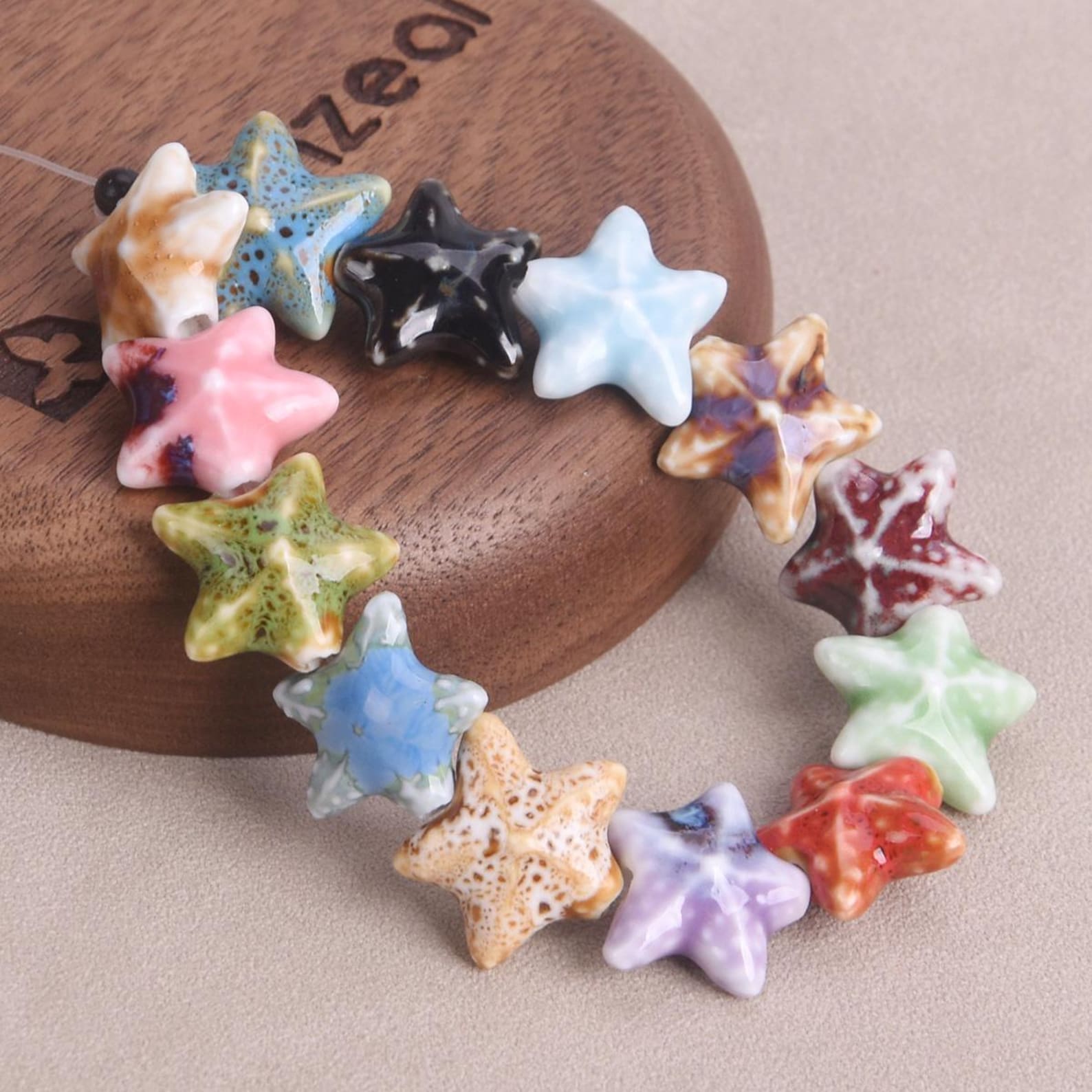10pcs Starfish Shape 17x15mm Colorful Glazed Ceramic Porcelain Loose ...