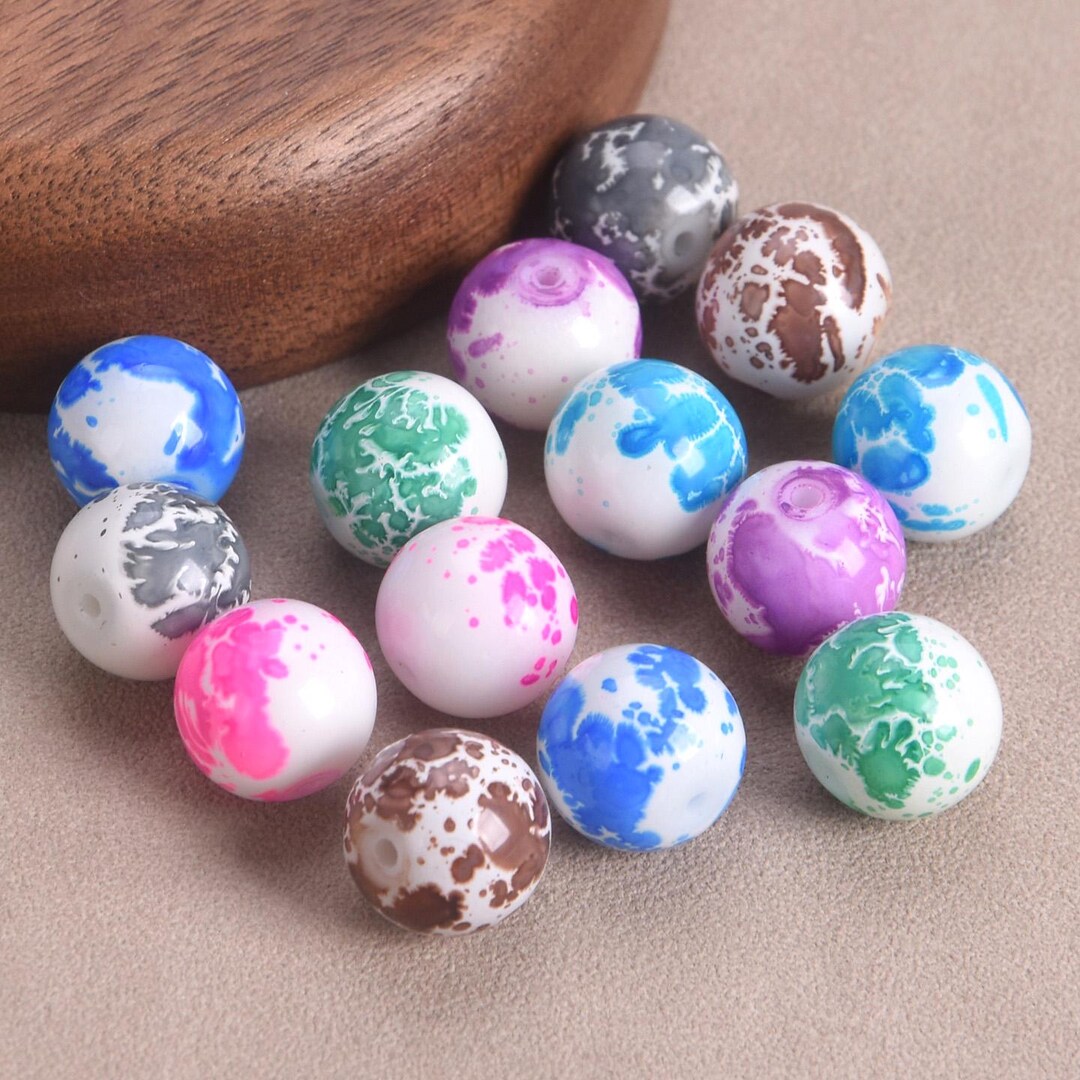 Round Spots Painting Opaque Glass 6mm 8mm 10mm 12mm Loose Beads for ...