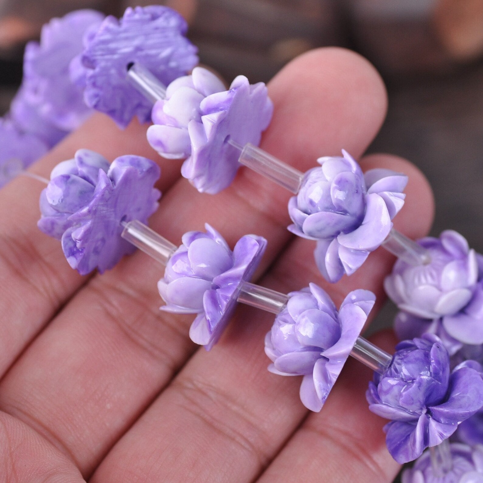 18pcs 18x12mm Blue& Purple Lotus Flower Carving Resin | Etsy