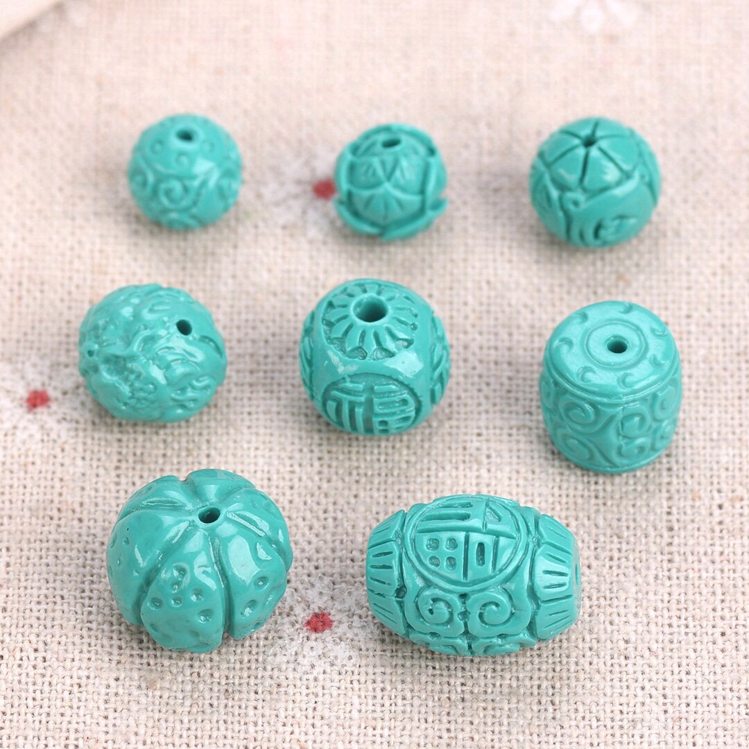10pcs Cyan Color Fortunate Carving Bead Made From Stone Powder Loose ...
