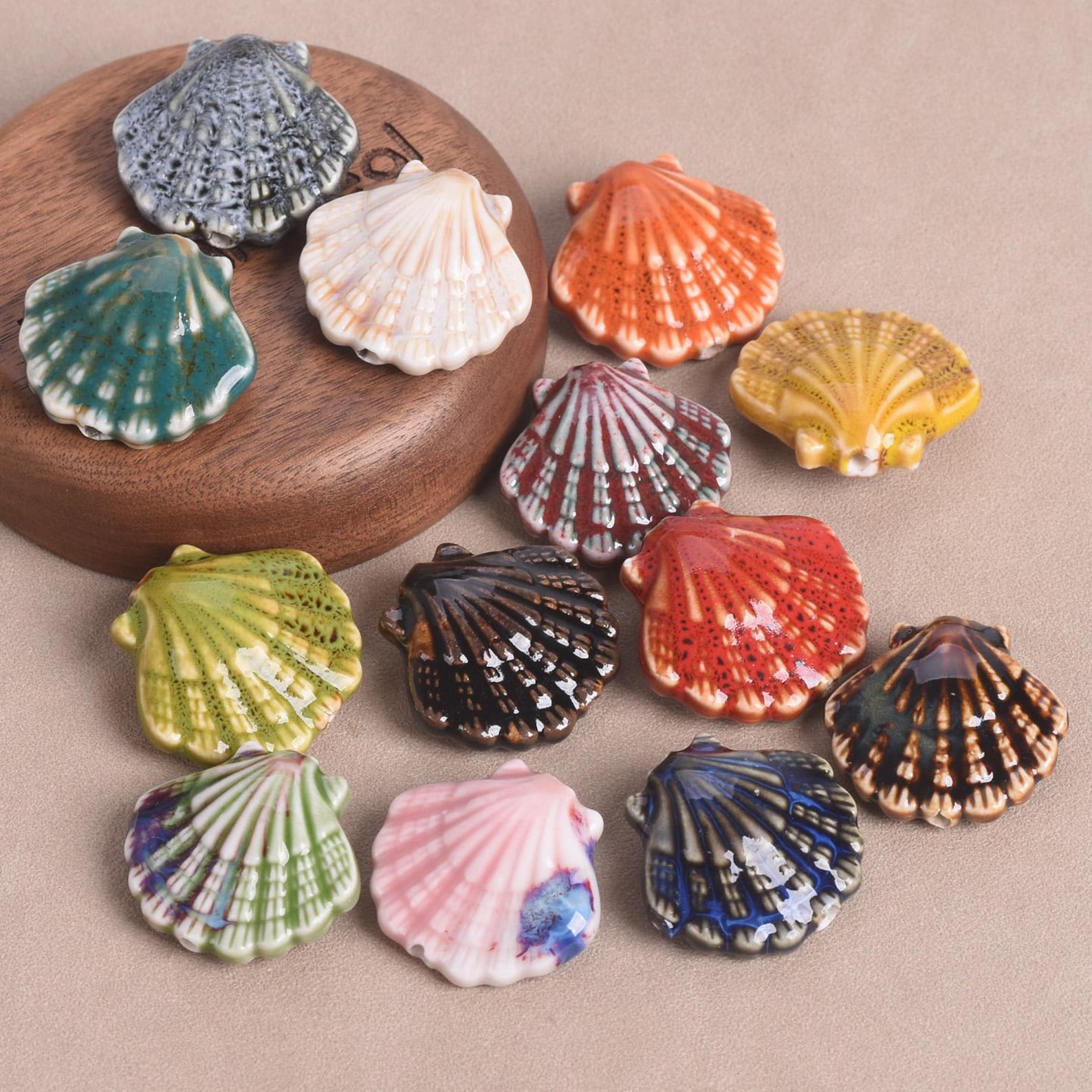 5pcs Scallop Shape 30x28mm Fancy Flamed Glazed Ceramic Porcelain Loose ...