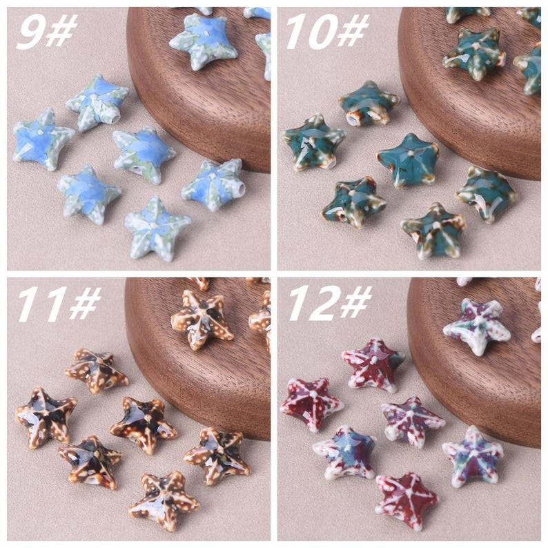 10pcs Starfish Shape 17x15mm Colorful Glazed Ceramic Porcelain Loose ...
