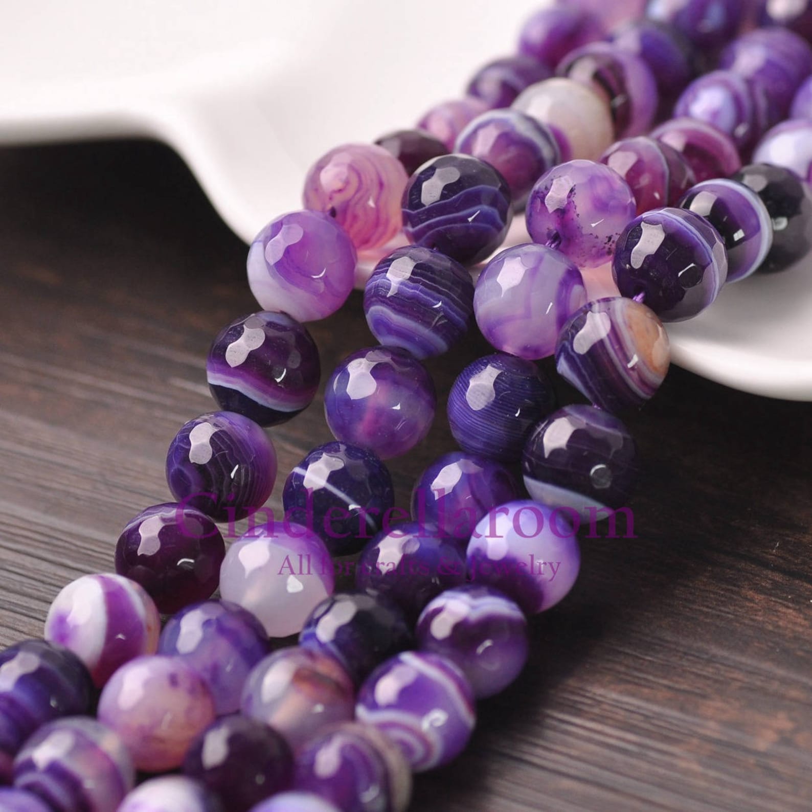Natural Purple Agate Stone Round Faceted Gemstone Loose Spacer Beads ...