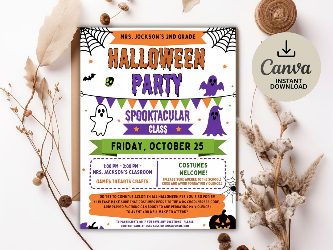 Editable Halloween Class Party Invite: Elementary School Flyer (canva ...