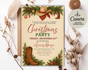 Western Christmas Party Invitation: Cowboy Holiday Invite (canva ...