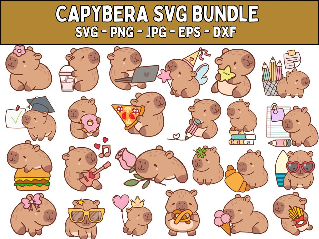Cute Capybara SVG Bundle,kawaii Capybara Clipart,instant Digital ...