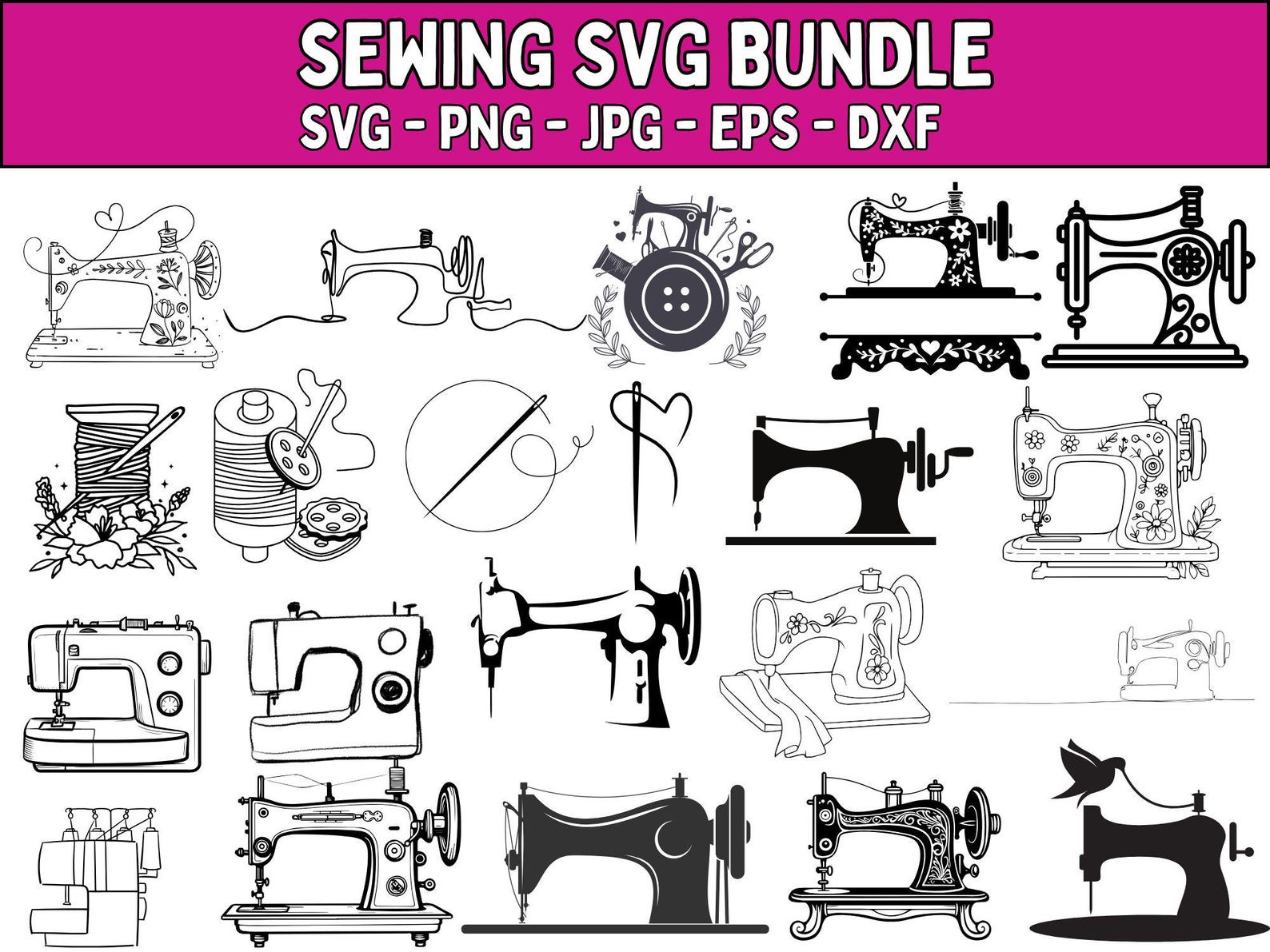 Sewing Machine SVG Bundle: Tailor, Seamstress, Crafting (digital Files ...